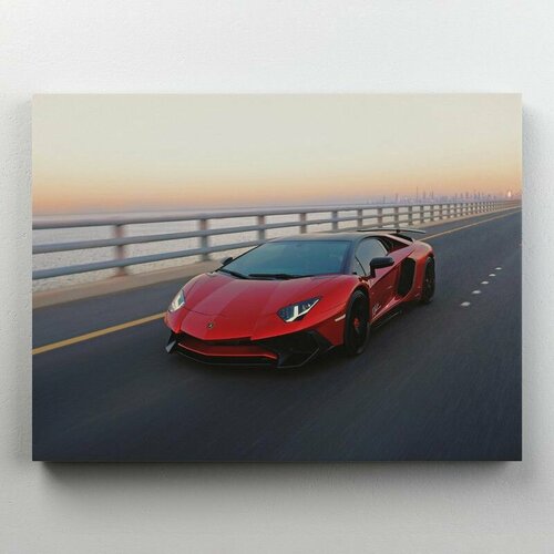Интерьерная картина на холсте "Красный Lamborghini Aventador LP750-4 Superveloce" размер 30x22 см