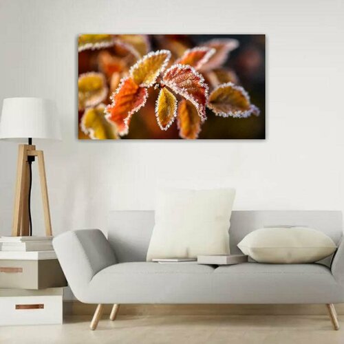 Картина на холсте 60x110 LinxOne "Ветка макро листья цвета" интерьерная для дома / на стену / на кухню / с подрамником