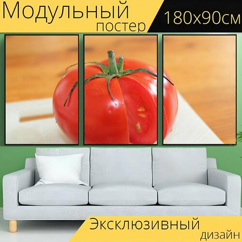 Модульный постер "Помидор, овощ, томаты" 180 x 90 см. для интерьера