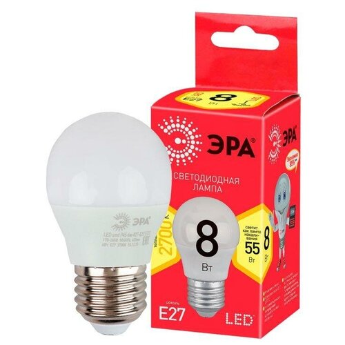 Лампа светодиодная RED LINE LED P45-8W-827-E27 R Е27 / E27 8Вт шар тепл. бел. свет | код. Б0053028 | Эра (10шт. в упак.)