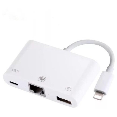 Проводная сетевая карта MyPads разветвитель Lighting(m) - USB(f)/ Lighting(f)/ USB (f) RJ45 с портом Ethernet из алюминиевого корпуса