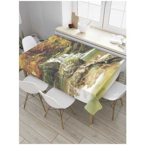 Скатерть прямоугольная JoyArty на кухонный стол "Быстрая лесная река" из оксфорда, 180x145 см