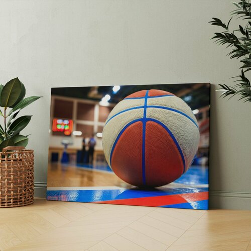 Картина на холсте "Крупный план баскетбольного мяча на корте" 30x40 см. Интерьерная, на стену.