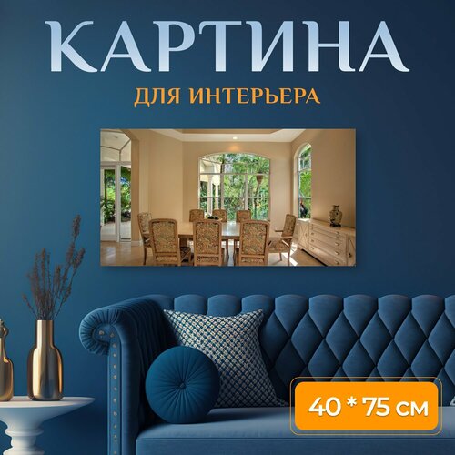 Картина на холсте "Столовая, парк, роскошный дом" на подрамнике 75х40 см. для интерьера