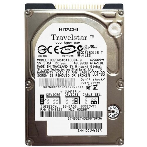 Жесткий диск Hitachi 07N9504 40Gb 4200 IDE 2,5" HDD