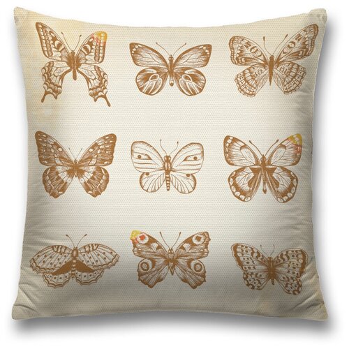 Наволочка декоративная на молнии, чехол на подушку JoyArty "Винтажные бабочки" 45х45 см