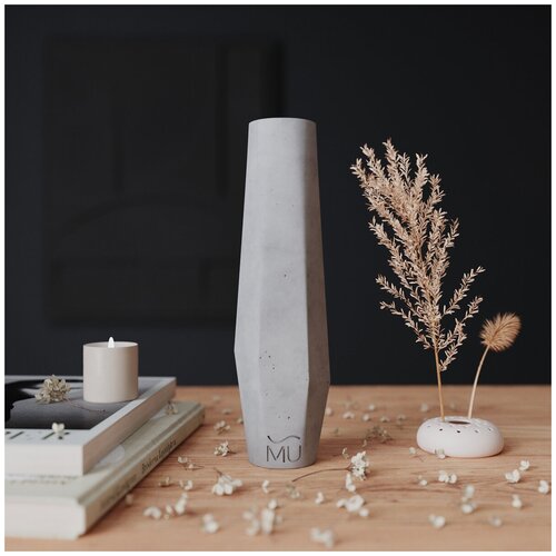 Декоративная ваза для сухоцветов Megan S, 25 см, бетон, серая матовая