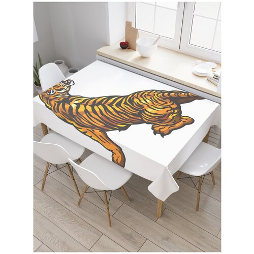 Скатерть прямоугольная JoyArty "Игривый тигр" из сатена, 120x145 см