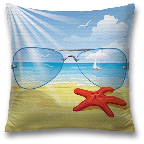 Наволочка декоративная на молнии, чехол на подушку JoyArty "Солнечные очки на море" 45х45 см