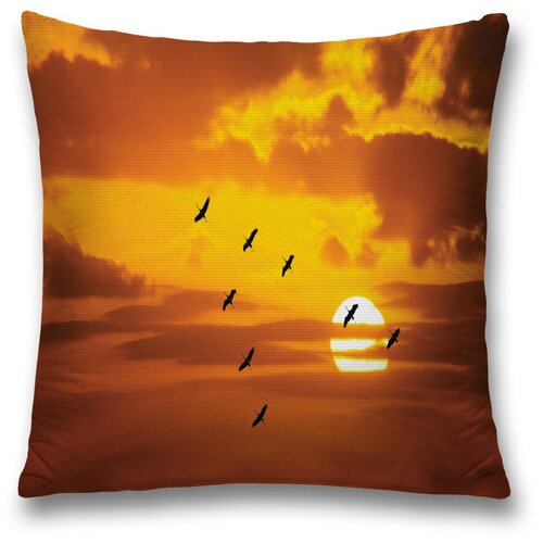 Наволочка декоративная на молнии, чехол на подушку JoyArty "Птичья стая на закате" 45х45 см