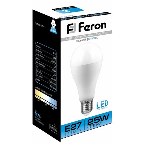 Лампа светодиодная LED 25вт Е27 дневной | код. 25792 | FERON (10шт. в упак.)
