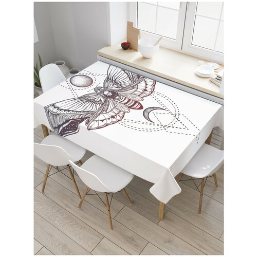 Скатерть прямоугольная JoyArty на кухонный стол "Эзотерика с мотыльком" из оксфорда, 180x145 см