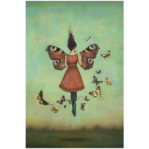 Постер на холсте Летящая девушка с бабочками 30см. x 45см.