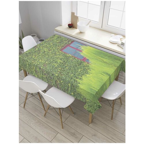 Скатерть прямоугольная JoyArty на кухонный стол "Окно среди лиан" из оксфорда, 120x145 см