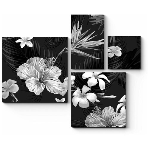 Модульная картина Черно-белый цветочный узор 182x152