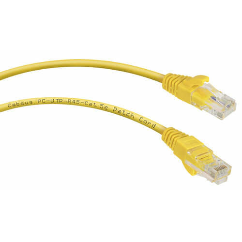 Патч-корд Cabeus U/UTP PC-UTP-RJ45-Cat.5e-5m-YL категория 5е, 2xRJ45/8p8c, неэкранированный, желтый, PVC, 5м