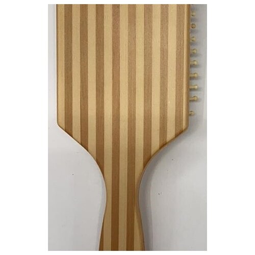 Расческа массажная деревянная «KRASSA - Cris», форма прямоуг, пластиковые зубья, цвет бежевый полоска, 24*8 см