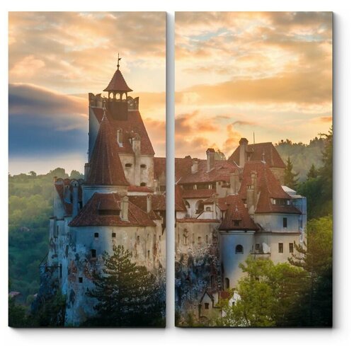 Модульная картина Средневековый замок Дракулы Бран в свете заката80x80