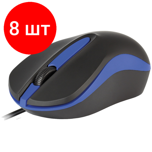 Комплект 8 шт, Мышь Smartbuy ONE 329, USB, черный, синий, 2btn+Roll