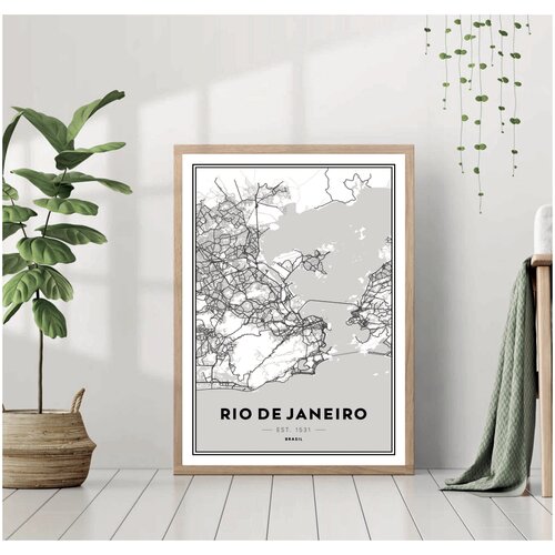 Постер без рамки "Рио-де-Жанейро. Карта города" 50*70 в тубусе / Картина для интерьера / Плакат / Постер на стену / Интерьерные картины