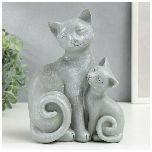 Сувенир полистоун "Кошка с котенком" серый 20х8,5х15,5 см