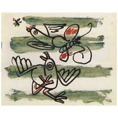 Репродукция на холсте Бабочка и голубь (1916-1956) (A Butterfly and A Pigeon) Ли Юнг Сеоб 37см. x 30см.