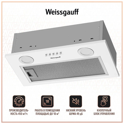 Встраиваемая вытяжка Weissgauff BOX 452 White, цвет корпуса белый, цвет окантовки/панели белый