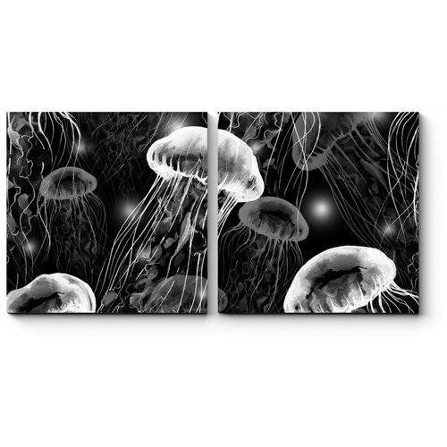 Модульная картина Черно-белые медузы 60x30
