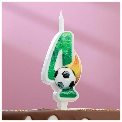 Свеча для торта "Футбольная", 10,2 см, зелёная цифра "4"