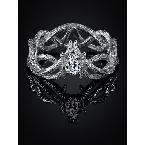 Перстень go_LD Дизайнерское кольцо Корона с камнем, серебро, 925 проба, родирование, фианит, размер 15.5, белый, серебряный