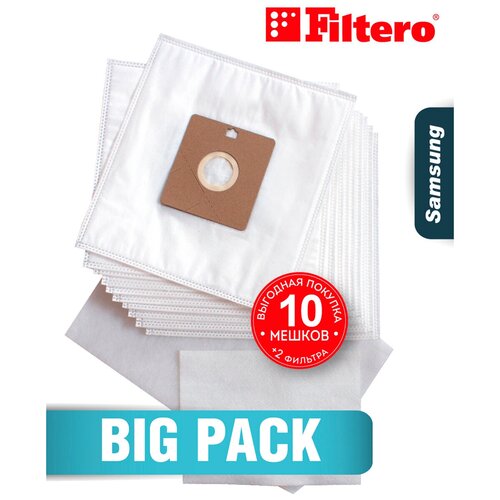 Мешки-пылесборники Filtero SAM 02 (10) Comfort, Big Pack, для пылесосов SAMSUNG, синтетический, 10 штук + моторный и микрофильтр