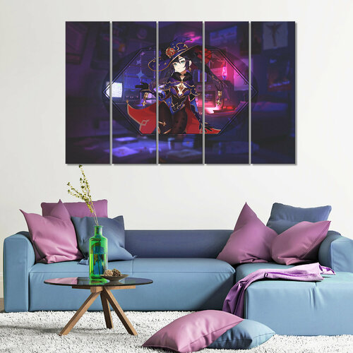 Модульная картина/Модульная картина на холсте/Модульная картина в подарок/Mona neon Genshin Impact - Мона неон Геншин Импакт 150х100