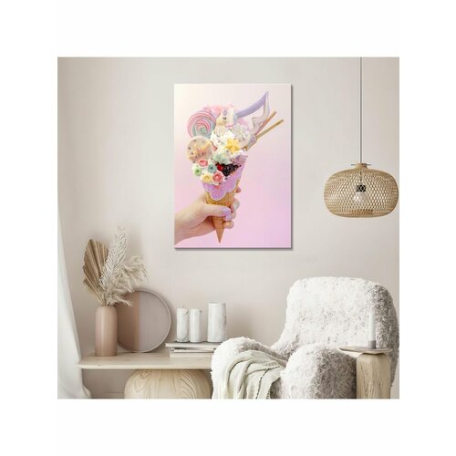 Картина на холсте с подрамником розовое милое мороженое 40х60