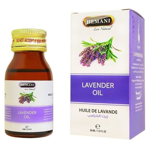 Масло лаванды Хемани (Lavender oil Hemani) для снятия стресса и нервного напряжения, для лечения прыщей и угрей, для ароматерапии и массажа, 30 мл