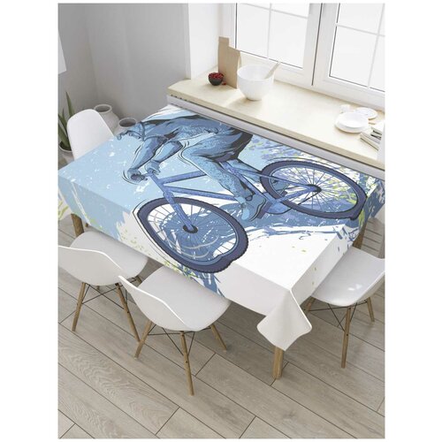Скатерть прямоугольная JoyArty на кухонный стол "Велосипедист в горах" из оксфорда, 180x145 см