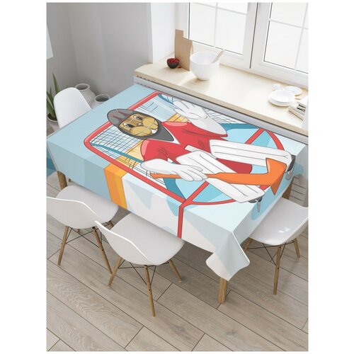 Скатерть прямоугольная JoyArty на кухонный стол "Заяц вратарь" из оксфорда, 180x145 см