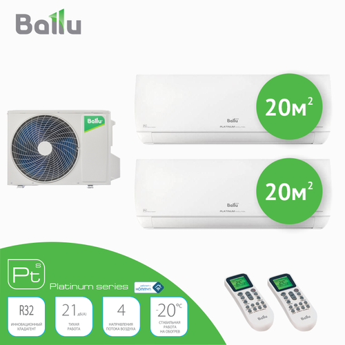 Мульти сплит система инвертор на 2 комнаты Ballu BA2OI-FM/out-14HN8/EU + BSUI-FM/in-09HN8*2шт.