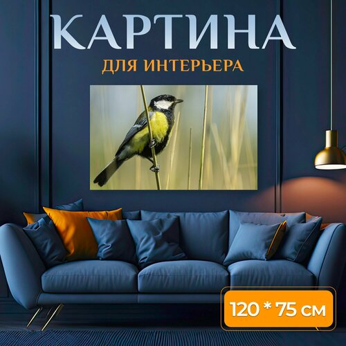 Картина на холсте "Птица, желтый, озеро" на подрамнике 120х75 см. для интерьера