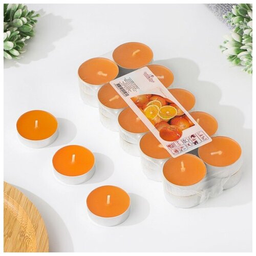 Набор чайных свечей ароматических в термоусадке "Апельсин", 3,8х1,6 см, 3,5 ч, 12 г, 20 штук