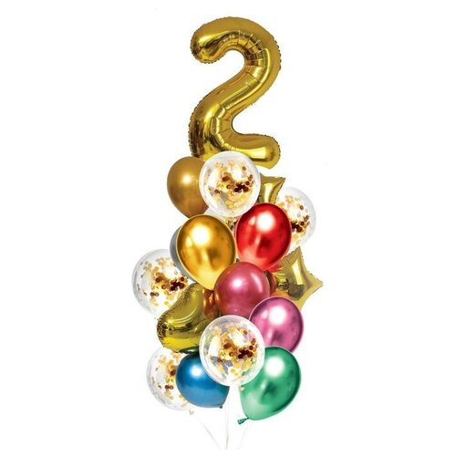Букет из шаров День рождения 2 года , фольга, латекс, набор 21 шт, цвет золотой