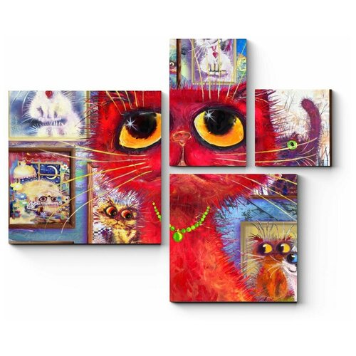 Модульная картина Красный кот гуляет по галерее 152x127