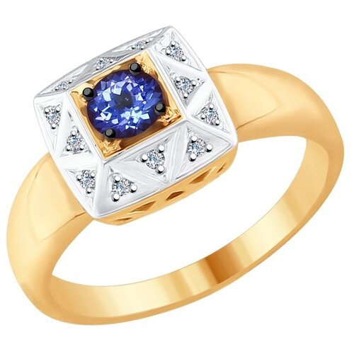 Кольцо SOKOLOV, красное золото, 585 проба, бриллиант, танзанит, размер 17, бесцветный, синий