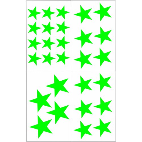 Наклейки Звезда зеленая 62 шт(3см - 24 шт, 4см - 18 шт, 5см - 20 шт)