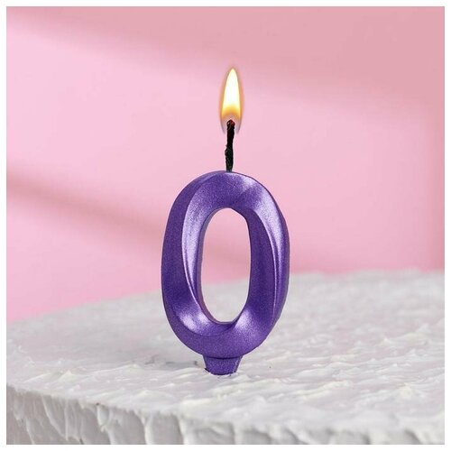 Свеча в торт Грань, цифра 0, фиолетовый металлик, 8 см