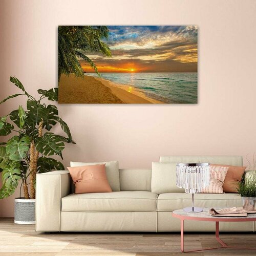 Картина на холсте 60x110 LinxOne "Sunset пляж берег песок" интерьерная для дома / на стену / на кухню / с подрамником