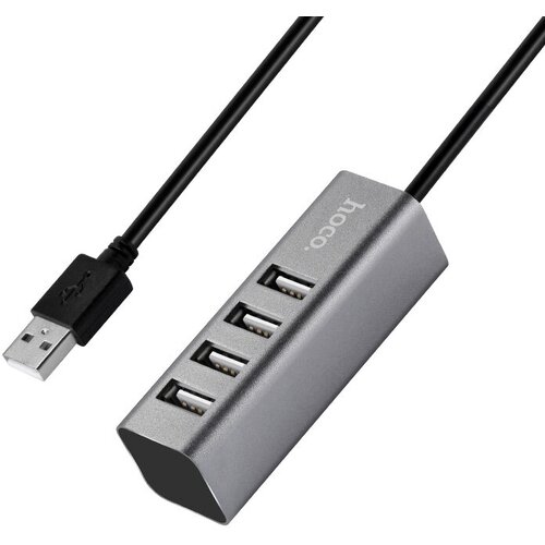 HUB разветвитель HOCO HB1, USB to 4USB 2.0, (USB 2:0 - 480 Мбит/с), 80 см, Тусклый
