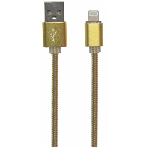 USB кабель "LP" для Apple Lightning 8 pin Металлическая оплетка 1м. (золотой/европакет)