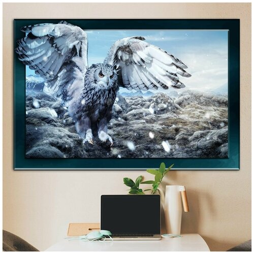 Картина на Холсте - "Белая сова - 3d ", размер 60х40 см