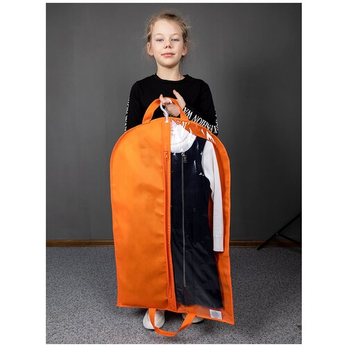 Чехол для детской одежды на молнии, с ручками и прозрачным окном 80*50 оранж