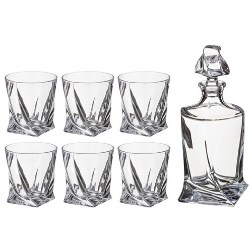 Подарочный набор Crystalite Bohemia Quadro штоф, 6 стаканов 7 предметов 0.85 л прозрачный 27 см 6 7 0.85 л